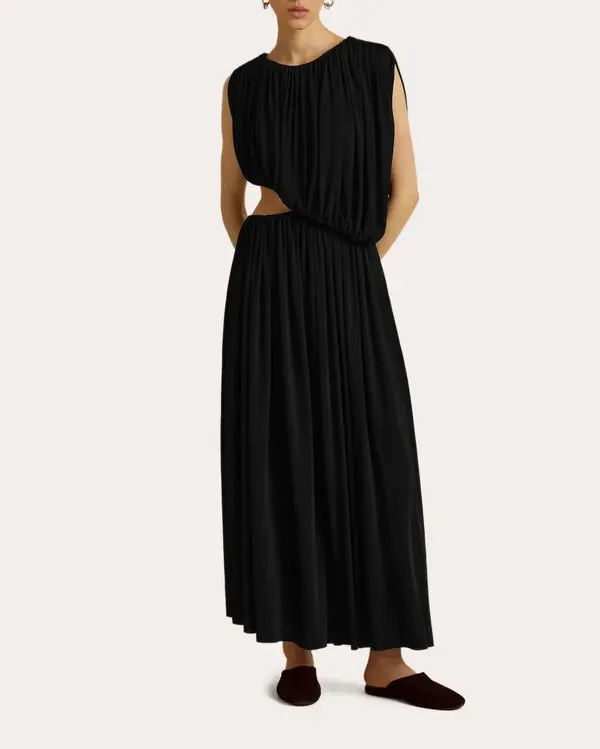 Marina Moscone Jersey Cutout Gathered Drape Maxi Dress - Black