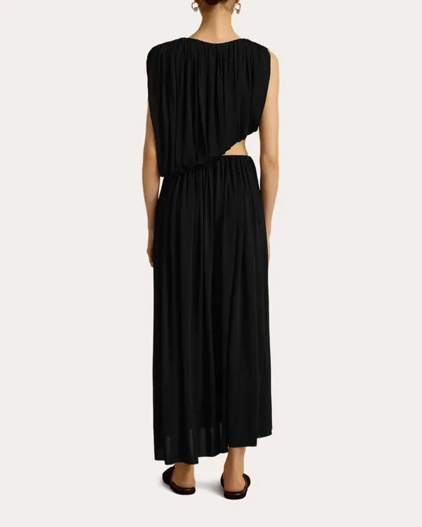 Marina Moscone Jersey Cutout Gathered Drape Maxi Dress - Black