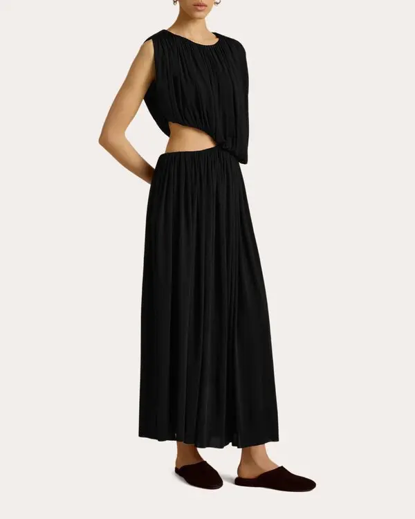 Marina Moscone Jersey Cutout Gathered Drape Maxi Dress - Black