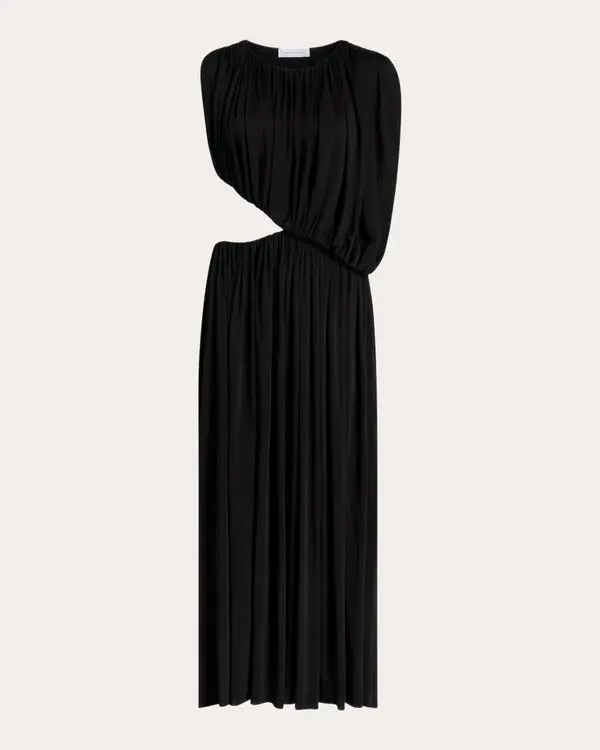 Marina Moscone Jersey Cutout Gathered Drape Maxi Dress - Black