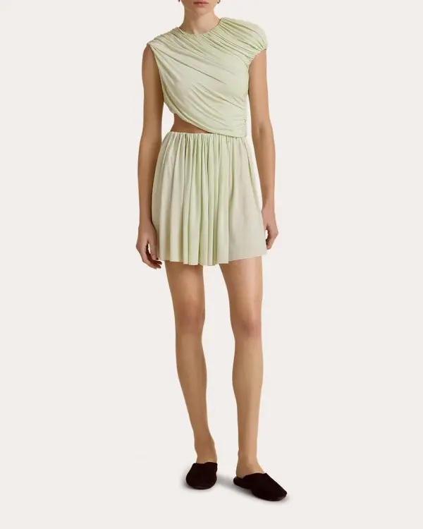 Marina Moscone Jersey Cutout Gathered Drape Mini Dress - Green