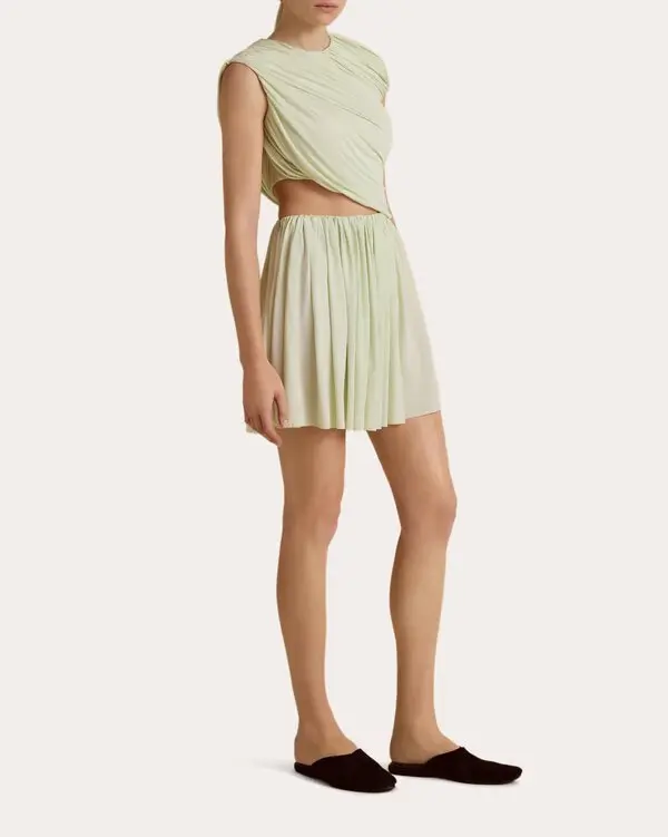 Marina Moscone Jersey Cutout Gathered Drape Mini Dress - Green