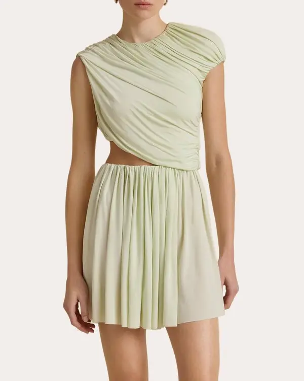 Marina Moscone Jersey Cutout Gathered Drape Mini Dress - Green