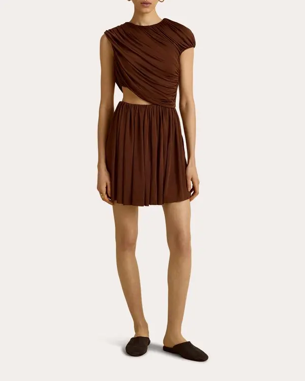 Marina Moscone Jersey Cutout Gathered Drape Mini Dress - Brown