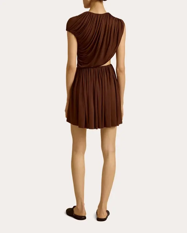 Marina Moscone Jersey Cutout Gathered Drape Mini Dress - Brown