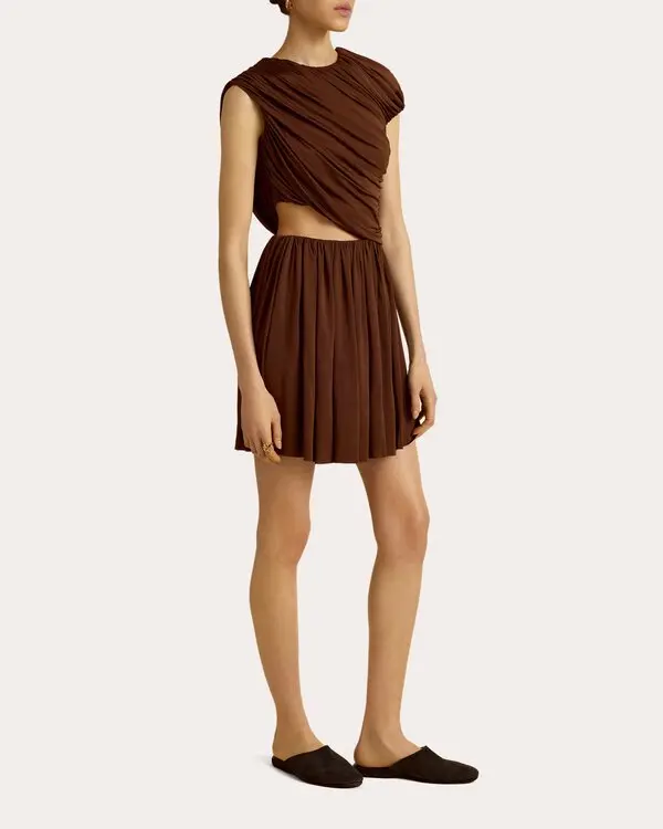 Marina Moscone Jersey Cutout Gathered Drape Mini Dress - Brown
