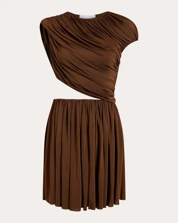 Marina Moscone Jersey Cutout Gathered Drape Mini Dress - Brown