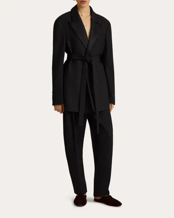 Marina Moscone Wool Belted Boyfriend Blazer
