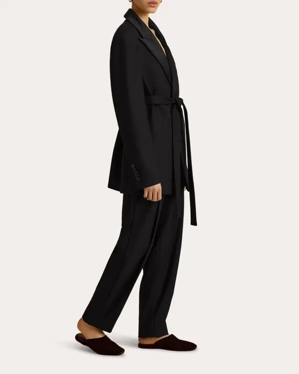 Marina Moscone Wool Belted Boyfriend Blazer
