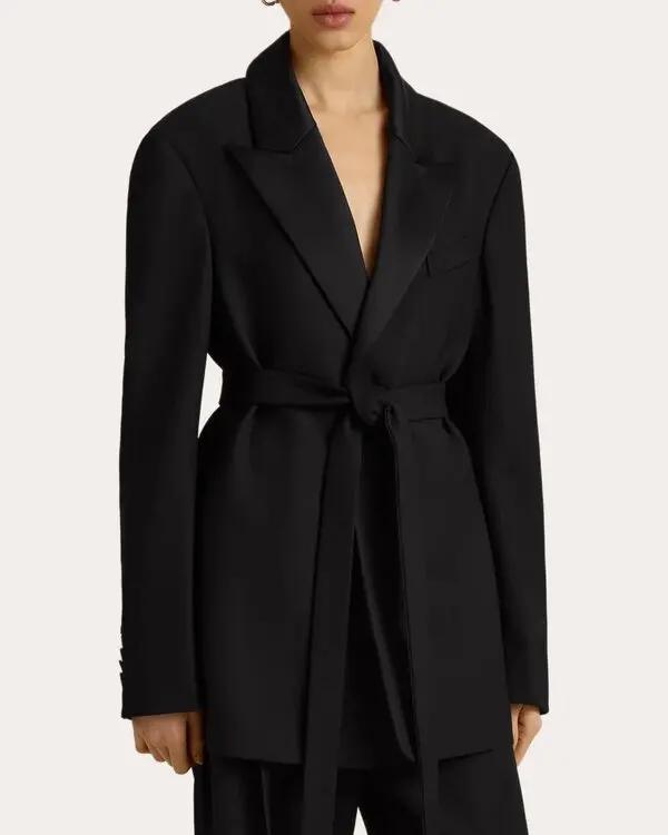 Marina Moscone Wool Belted Boyfriend Blazer