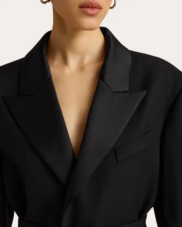Marina Moscone Wool Belted Boyfriend Blazer