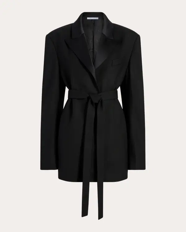 Marina Moscone Wool Belted Boyfriend Blazer