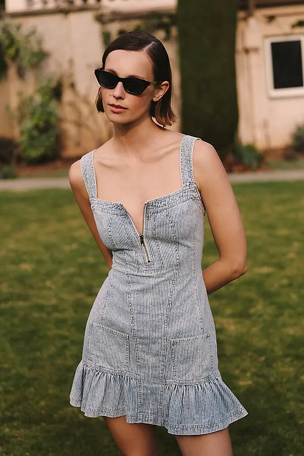 PILCRO 100% Cotton Denim Mini Dress - Light Denim