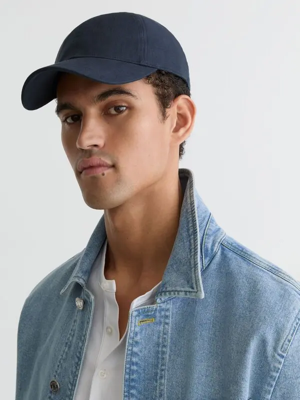 REISS Lucas Linen Baseball Cap - Navy