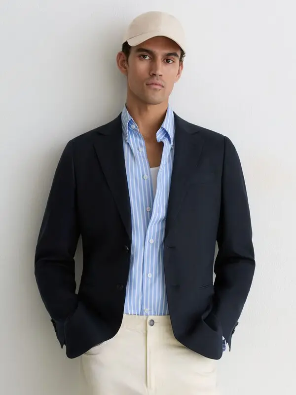 REISS Lucas Linen Baseball Cap - Stone