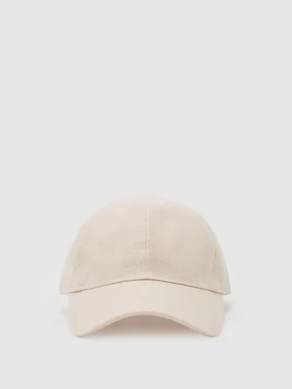 REISS Lucas Linen Baseball Cap - Stone