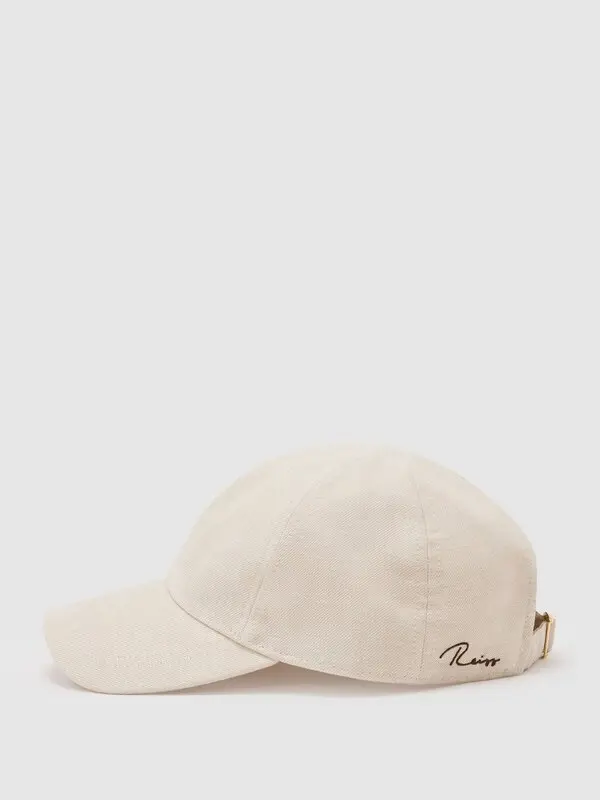 REISS Lucas Linen Baseball Cap - Stone