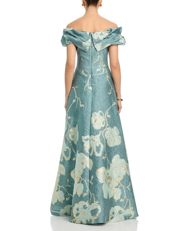 Rickie Freeman For Teri Jon Off-the-shoulder Jacquard Gown