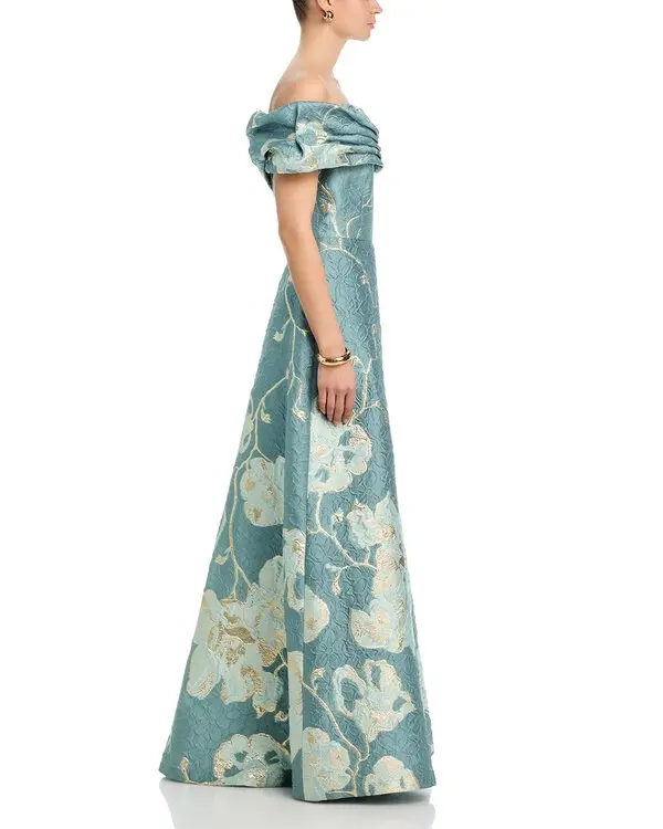 Rickie Freeman For Teri Jon Off-the-shoulder Jacquard Gown