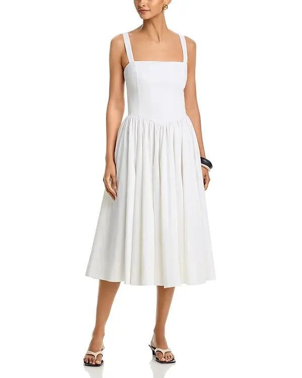 French Connection Sateen Flare Midi Dress - Summer White