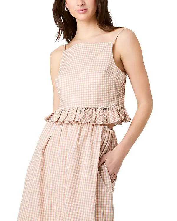 French Connection Lilah Stretch Cotton Petite Gingham Peplum Top - Almond Nude Petite Gingham
