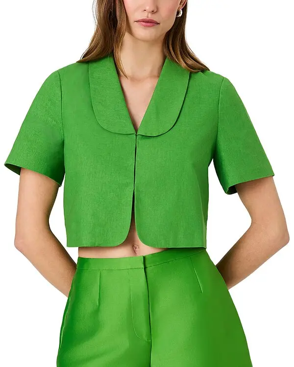 French Connection Theo Oversized Collar Short Sleeve Top - Botanica Green