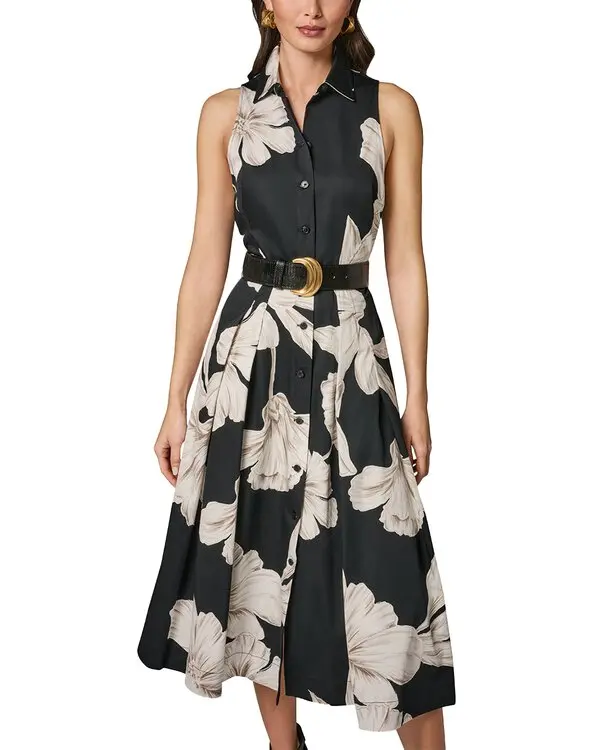 Donna Karan New York Sleeveless Floral Print Belted A-line Dress