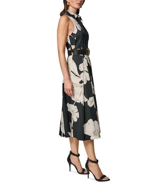 Donna Karan New York Sleeveless Floral Print Belted A-line Dress