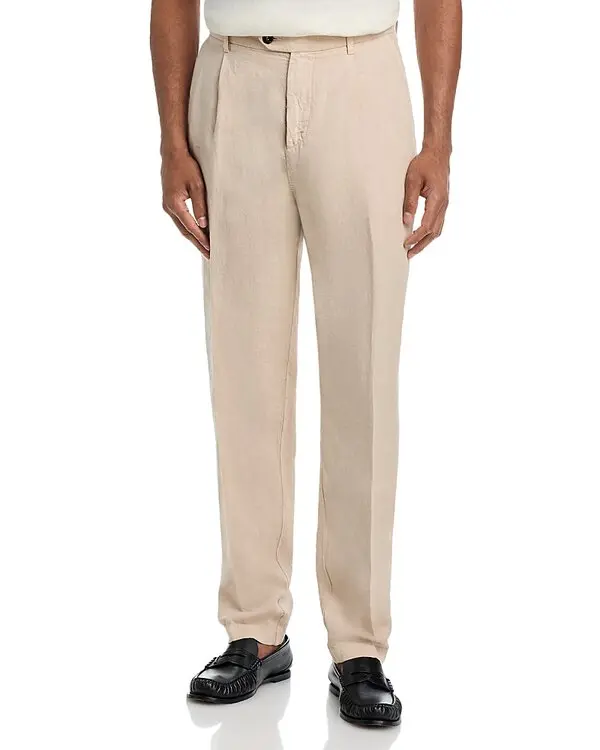 Eleventy Garment-dyed Linen Relaxed Fit Pleated Trousers - Sand