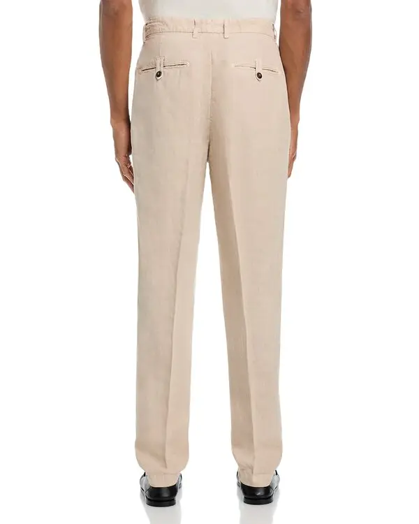 Eleventy Garment-dyed Linen Relaxed Fit Pleated Trousers - Sand