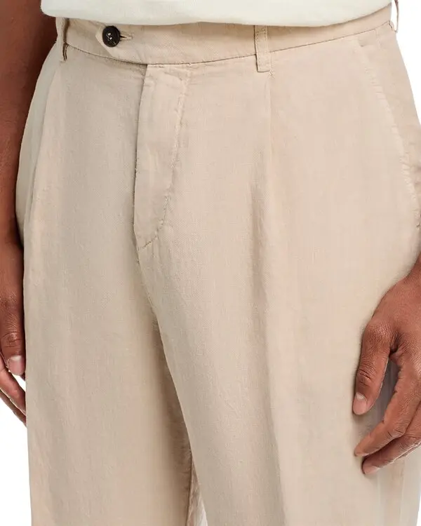 Eleventy Garment-dyed Linen Relaxed Fit Pleated Trousers - Sand