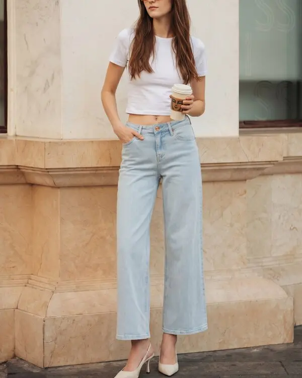 BAYEAS Mid-rise Wide-leg Jeans In Light Wash