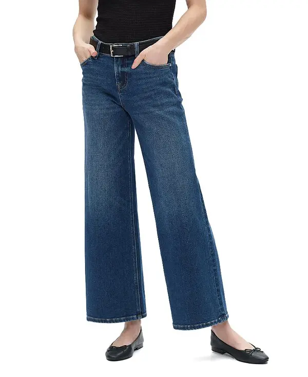 BAYEAS Mid Rise Wide Leg Jeans Highly Stretchy Classic Denim For In Wash - Dark Blue