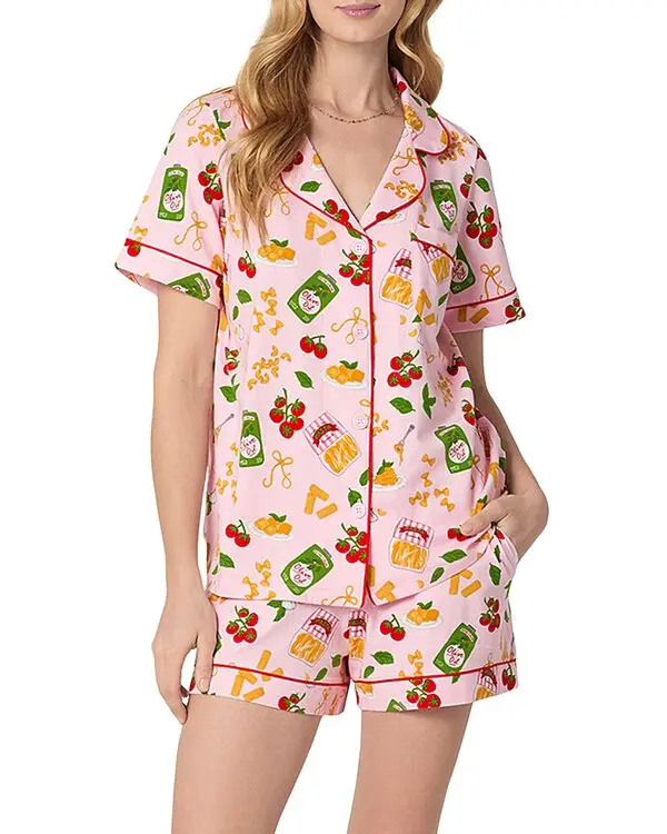 BEDHEAD PAJAMAS Cotton Sateen Short Sleeve Pajama Set - Pasta La Vista