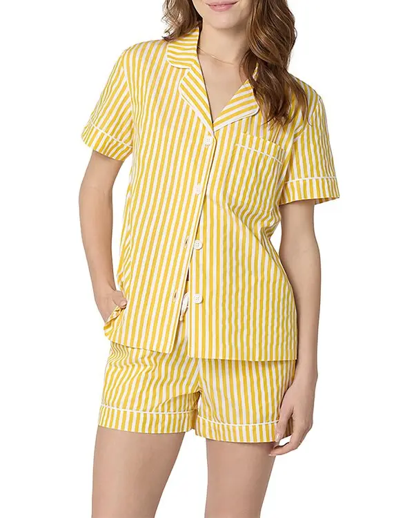 BEDHEAD PAJAMAS Cotton Sateen Short Sleeve Pajama Set - Yellow D Stripe