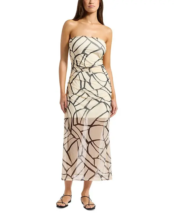 JETS Mesh Strapless Cover-up Dress - Stone