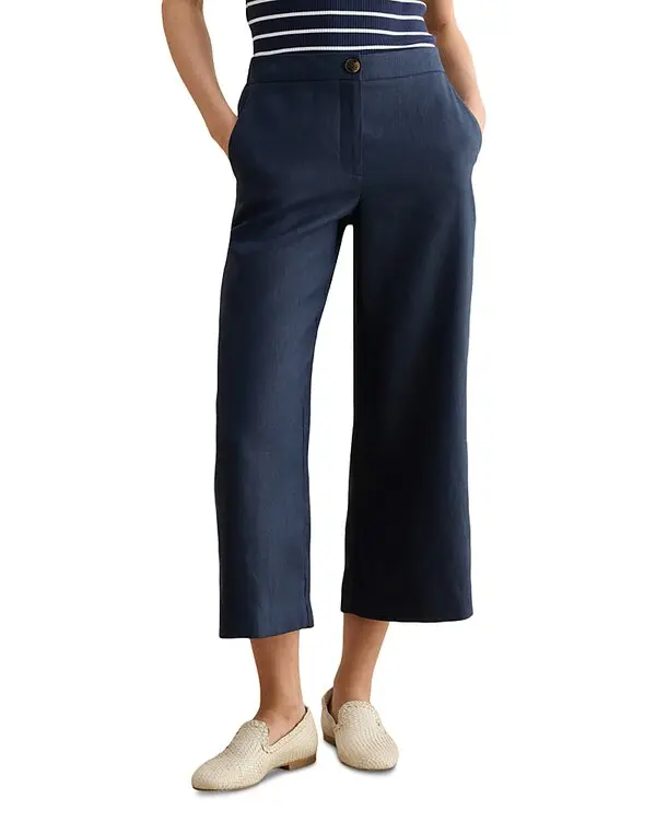 HOBBS LONDON Petite Lillie Cropped Linen Trousers - Navy