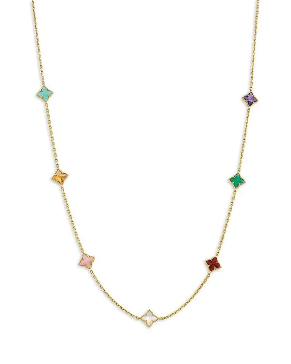 Roberto Coin 18k Yellow Venetian Princess Multi Gemstone Flower Station Necklace - Gold