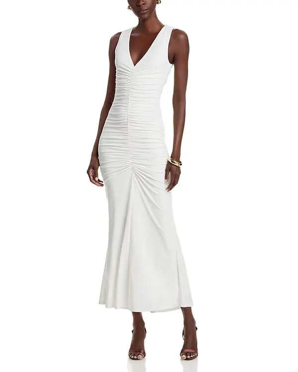 TOCCIN Inez V-neck Ruched Midi Dress - Coconut