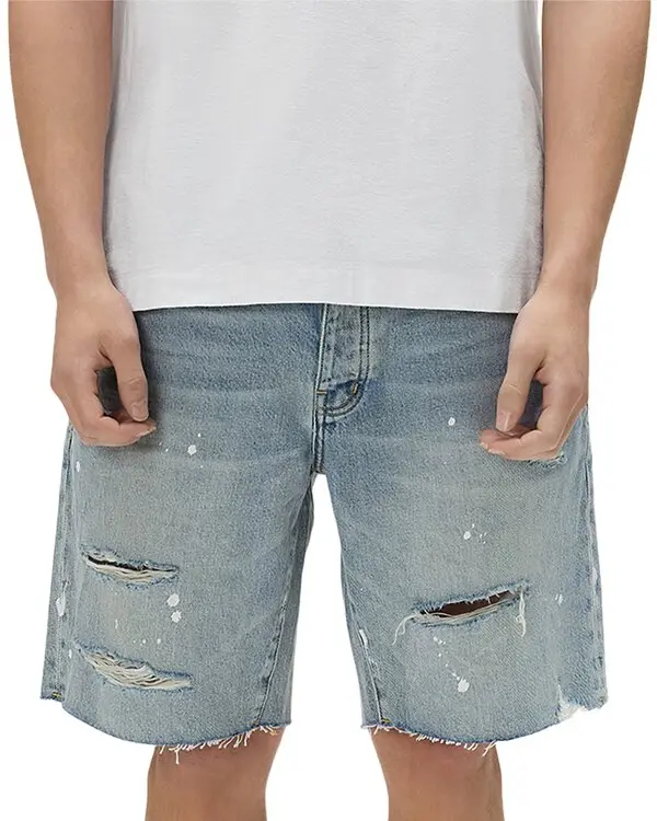 PURPLE BRAND Painterly Rip Denim Shorts - Light Indigo