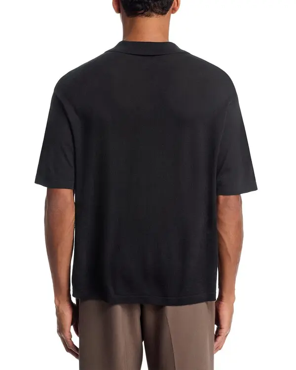 FRAME Superfine Short Sleeve Polo Sweater - Black