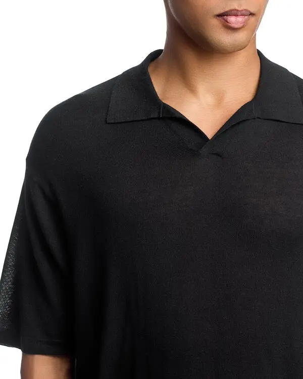FRAME Superfine Short Sleeve Polo Sweater - Black