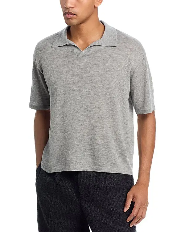 FRAME Superfine Short Sleeve Polo Sweater - Light Grey
