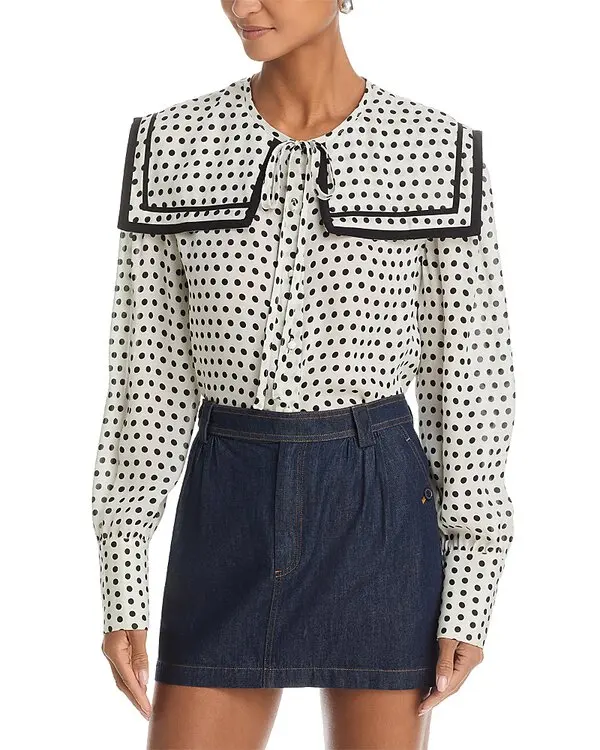 FRAME The Silk Polka Dot Fleet Blouse - Cream Multi