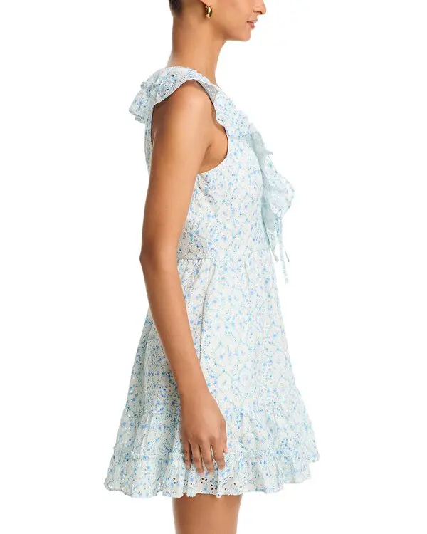 Aqua Floral Ruffle Tie Mini Dress