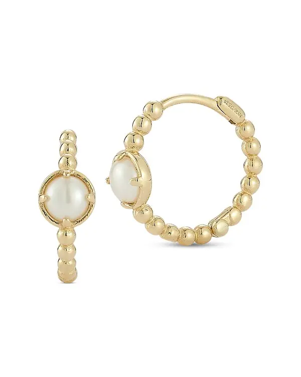 Bloomingdale'S 14k Yellow Cultured Pearl Beaded Huggie Hoop Earrings - Gold