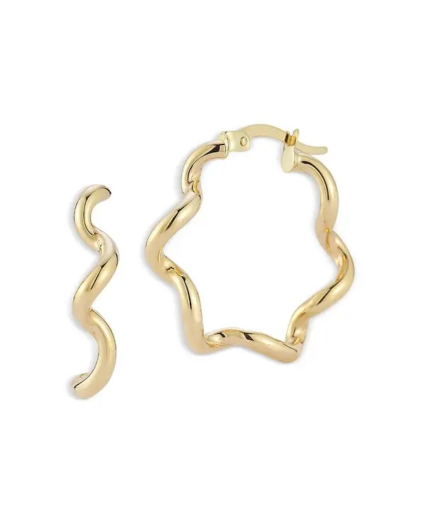 Bloomingdale'S 14k Yellow Polished Wavy Huggie Hoop Earrings - Gold