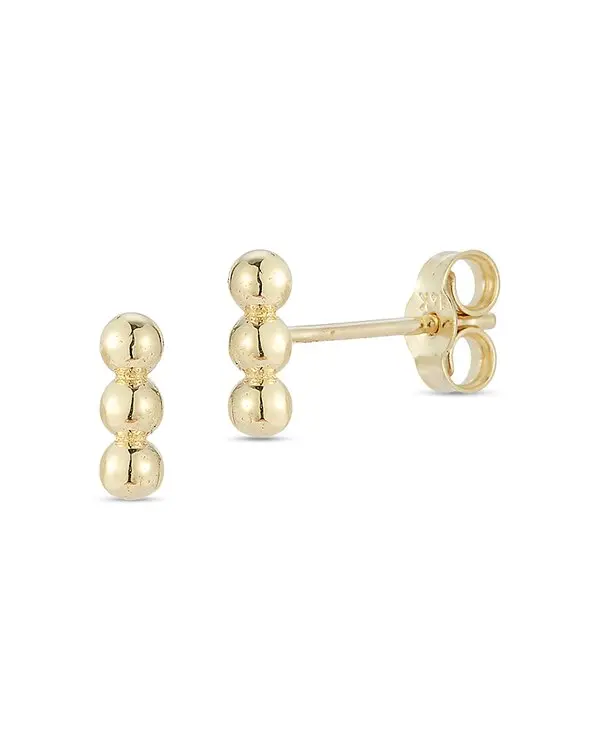 MOON & MEADOW 14k Yellow Triple Bead Stud Earrings - Gold
