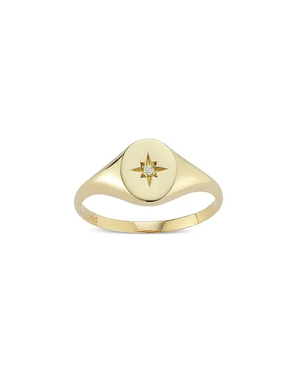 MOON & MEADOW 14k Yellow Diamond Signet Ring - Gold