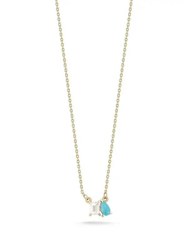 MOON & MEADOW 14k Yellow White Topaz & Turquoise Pendant Necklace - Gold
